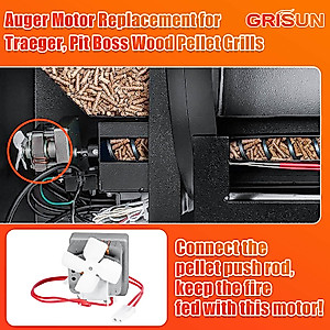 Upgraded Auger Motor Replacement for Traeger, Pit Boss Wood Pellet Grills, Pellet Grill Replacement Parts, Auger Drive Motor Kit for Camp Chef and Z Grills, 2.0 RPM, 110V, 60Hz, 2 Pole
