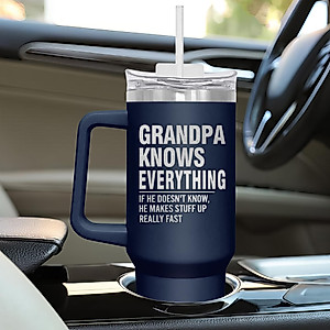 Palorix Grandpa Father's Day Gifts for Men - 40 oz Stainless Steel Insulated Tumbler with Handle and Straw - Father's Day Birthday Gifts for Grandfather Grandpa from Grandkids