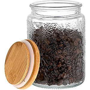 Jucoan 4 Pack 24oz Vintage Glass Jar with Lid, Retro Glass Storage Jar Canister with Airtight Wooden Lid, Glass Canister Container for Coffee Beans, Dried Food, Kitchen Pantry