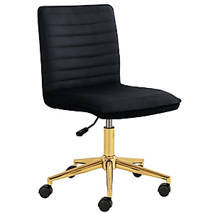 Furnimart Black Swivel Armless Desk Chair with Wheels, Small Velvet Upholstered Home Office Chair Mid-Back Adjustable Chair for Bedroom Dorm Living Room (Velvet-Black)