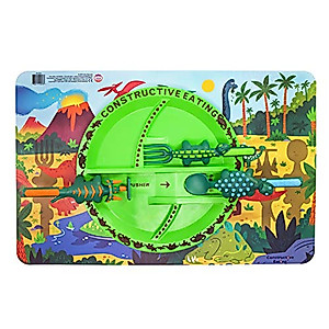 Constructive Eating Made in USA Toddler Dining Set: Kids Placemats for Dining Table with Dinosaur Plate & Utensils, Perfect Toddler Boy Gifts or Toddler Girl Gifts for 2 Year Old, Toddler Forks and Spoons for Picky Eater