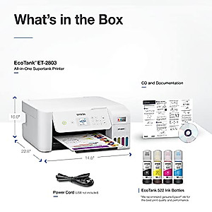 Epson EcoTank ET-2803 Wireless Color All-in-One Cartridge-Free Supertank Printer with Scan, Copy and AirPrint Support