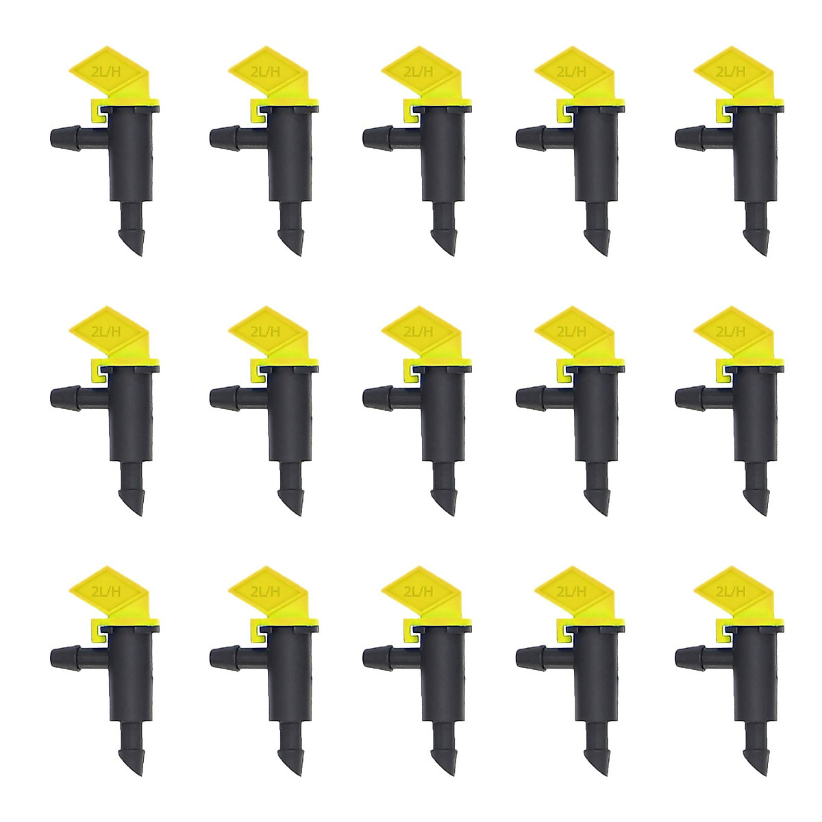 Lxcom Lighting 100 Pack 1/2 GPH（2 L/H） Flag Dripper Emitter Drip Emitters 2 L/H Irrigation Emitter Sprinkler Drippers System Parts Connect 4mm/7mm Hose for Lawn Vegetables Garden (Yellow)