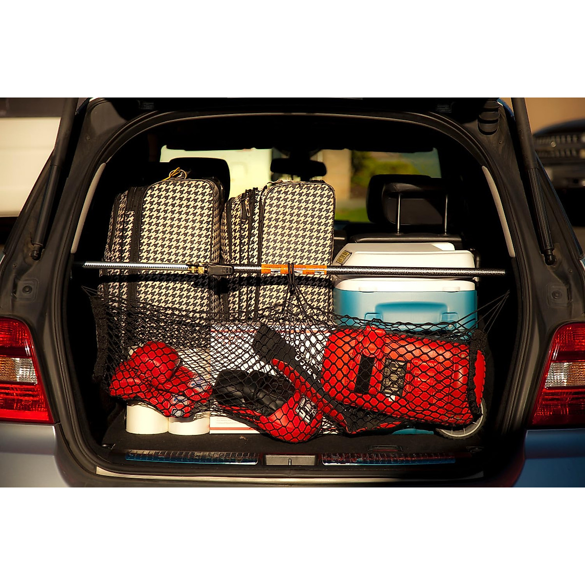 KEEPER Ratcheting Cargo Bar - Black/Silver, Adjustable from 40"-70" - Comes with 60” x 24” Storage Net (5060)