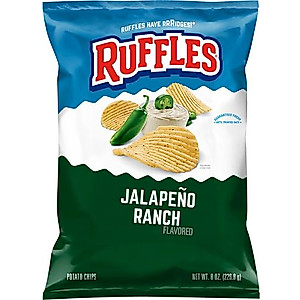 Ruffles Potato Chips, Jalapeno Ranch Flavored Snacks, 8 Oz Bag