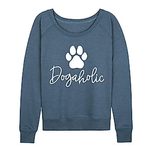Instant Message - Dogaholic - Ladies French Terry Pullover - Size 4X Heather Blue