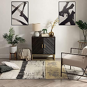 Well Woven Faren Grey & Yellow Kilim-Style Weave Distressed Tribal Stripe Area Rug 5x7 (5'3" x 7'3")