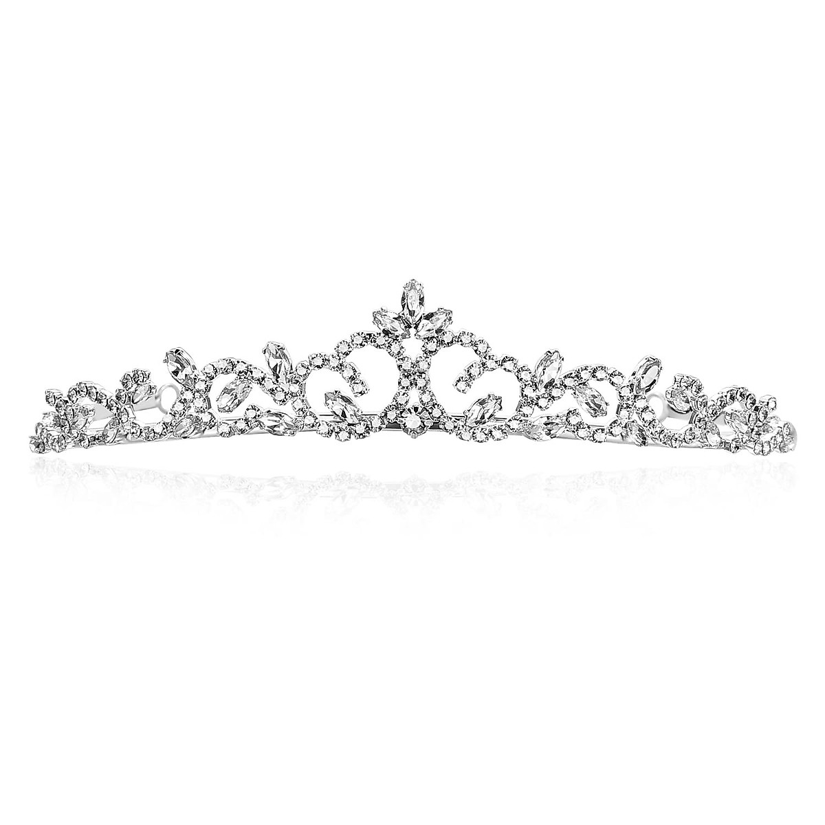 Bridal Princess Rhinestones Crystal Flower Wedding Tiara Crown - Silver Plating T463
