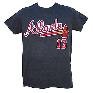 Ronald Acuña Jr. #13 Name and Number Short Sleeve Shirt - Charcoal Gray (Atlanta Braves, Large)