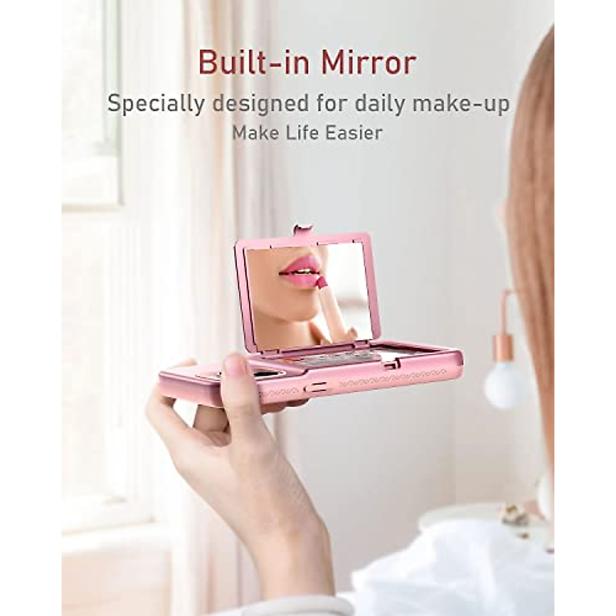 WeLoveCase for iPhone 13 Pro Wallet Case for Women with Credit Card Holder & Hidden Mirror, Two Layer Shockproof Heavy Duty Protection Cover Protective Case for iPhone 13 Pro - 6.1 Inch Rose Gold