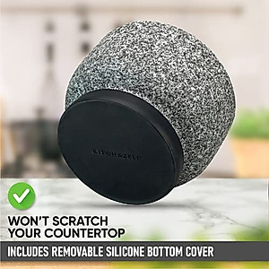 Granite Mortar and Pestle Set - Large 2 Cup Stone Grinder Guacamole Bowl and 6 Inch Pestle - Perfect for Crushing and Grinding Herbs and Spices to Maximize Flavor - Includes Silicone Covers