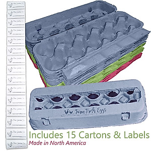 Narrow Gate 15PCS Egg Cartons - Multi Colored Eggs Carton for Fresh Farm Chicken Eggs - Reusable Paper Cardboard 12-Count Egg Holder - Bulk Chicken or Duck Egg Box (Green/Pink/Blue)