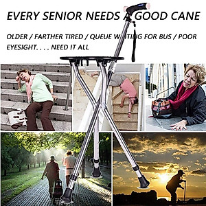 Folding Seat Cane,Walking Stick & Chair Seat, Travel Cane Chair,Lightweight,Robust 3 Legged Walking Seat Stick - Three Legged Stick with St