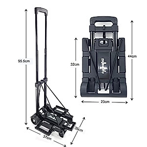 Folding Hand Truck Iron Tube Pull Rod Folding Cart Foldable Trolley with Wheels Utility Lightweight Expandable Large Chassis Foldable into Backpack,Portable Luggage Cart for Airport Travel