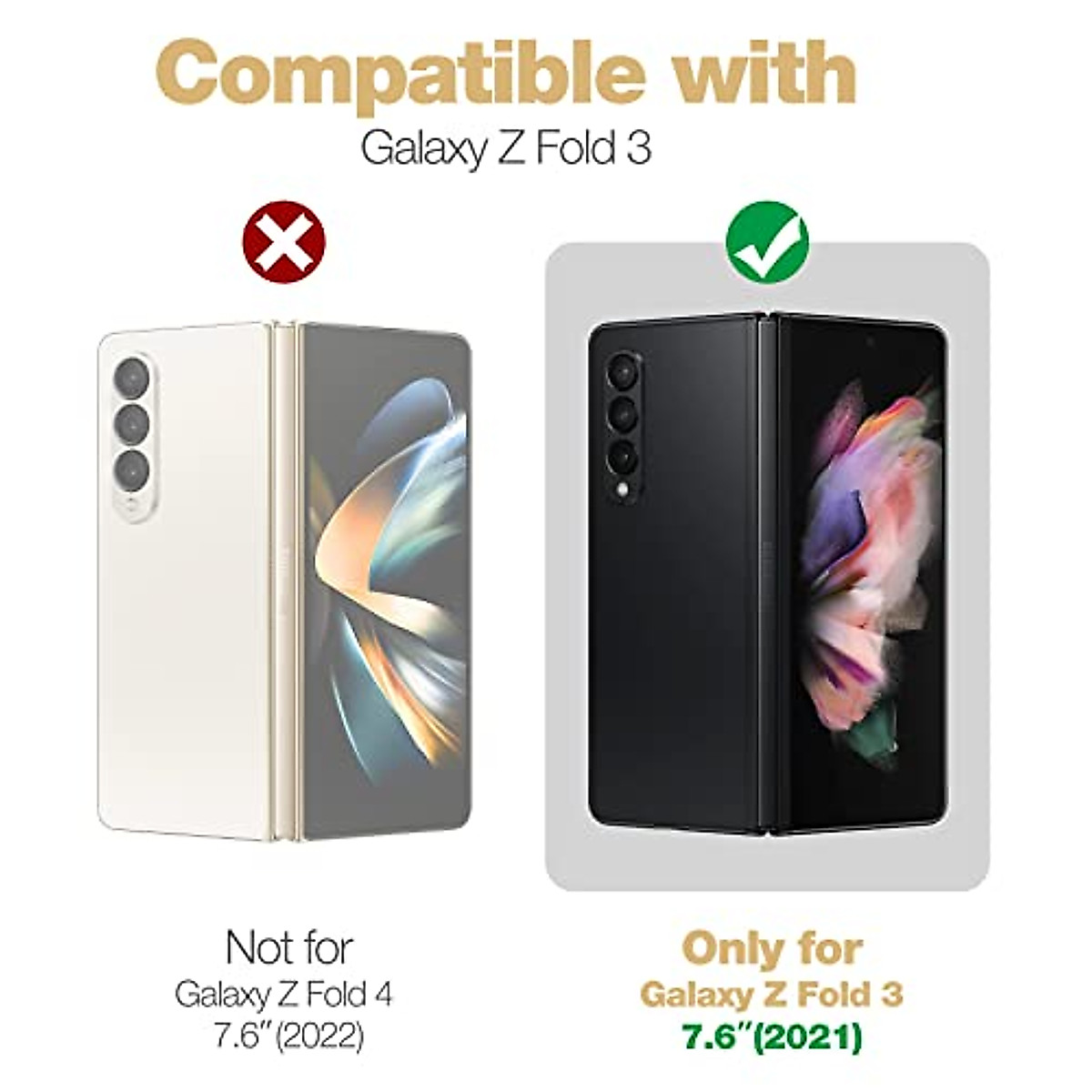 SURITCH for Samsung Galaxy Z Fold 3 Clear Case, [Hinge Protection with Pen Holder] Full Body Protection Bumper Shockproof Rugged Phone Cover with Built-in Screen Protector -(with Pen Holder)