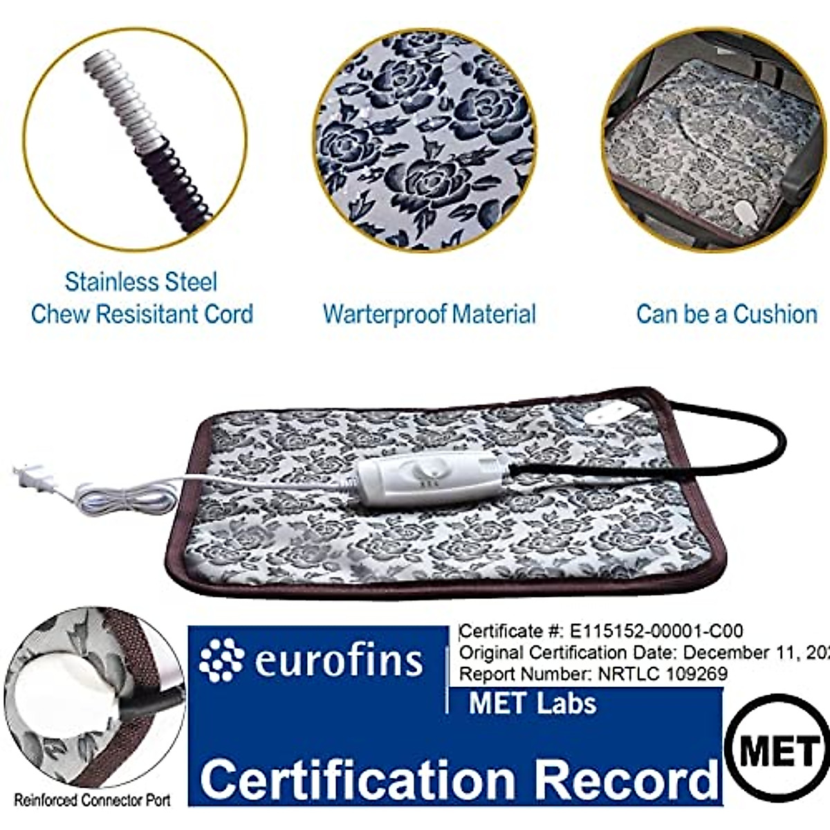 XXL Large Dog Bed Outdoor or Home,Electric Heating Mat for Dog House Crate Pad for Small Medium Pet Cat Puppy Waterproof Easy Clean Long Chew Proof Cord Gray,34inx21in,30-60W