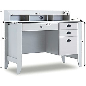 Catrimown Computer Desk with Drawers and Hutch Shelf, Wood Executive Desk Teens Student Desk Writing Laptop Home Office Desk for Small Spaces, White Oak