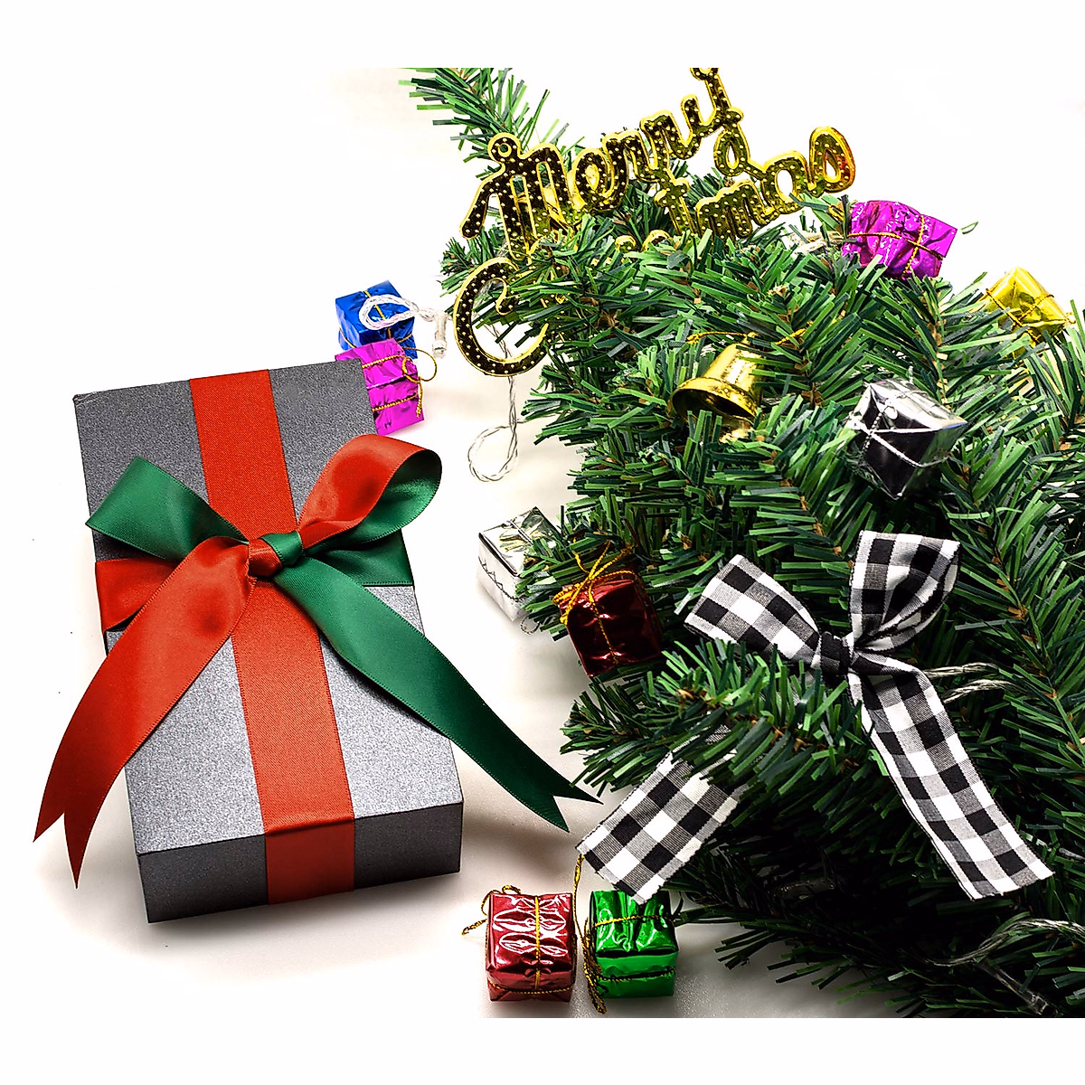 ATRBB 20 Yards 1 Inch Double-face Two-Color Christmas Ribbon, Red and Green Ribbon for Gift Wrapping