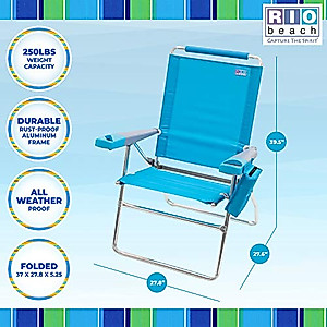 Rio Beach 17" Extended Height 4-Position Folding Beach Chair, Aluminum, Turquoise