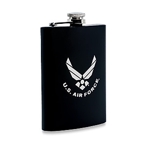 US Air Force 8 oz Flask | Stainless Steel Hip Flask for Liquor – Matte Black, Great USAF Gift Idea for Veterans