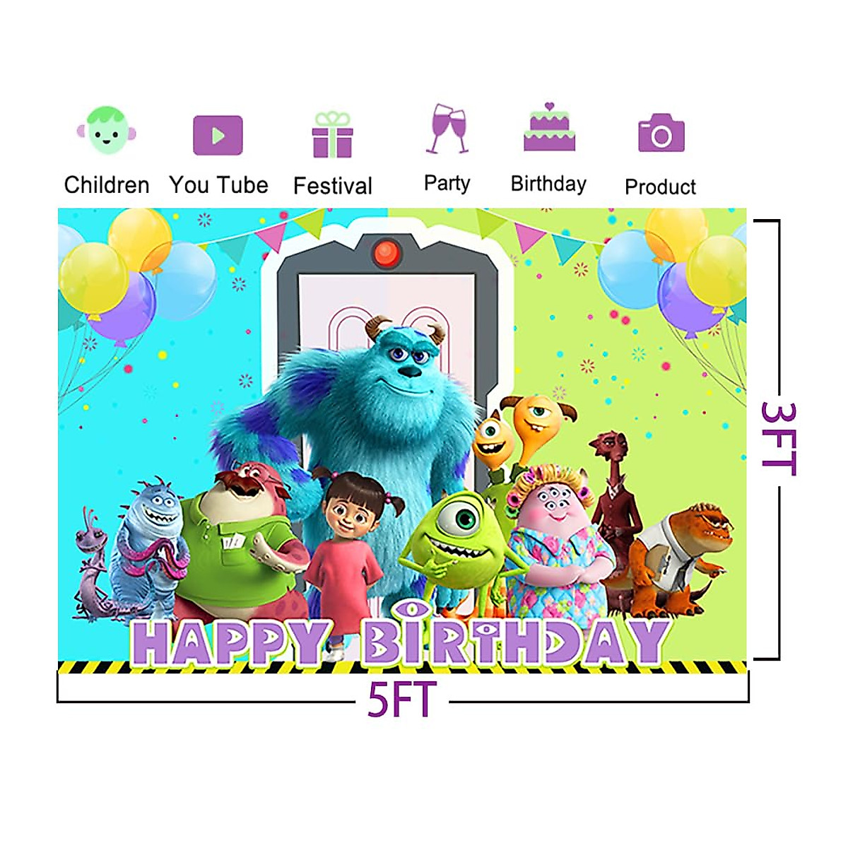 Cartoon Monster Inc Backdrop for Birthday Party Supplies 5x3ft Monster Inc and Boo Theme Baby Shower Banner for Birthday Party Cake Table Decoration