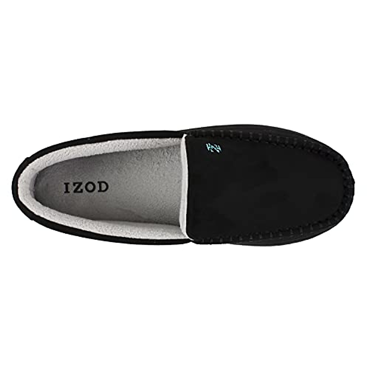 IZOD Men's Classic Two-Tone Moccasin Slipper, Winter Warm Slippers with Memory Foam, Size 13-14, Solid Black