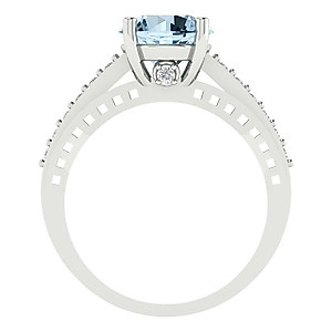 Clara Pucci 2.21 ct Round Cut cathedral Solitaire Natural Aquamarine Engagement Promise Anniversary Bridal Ring 18K White Gold 5.25