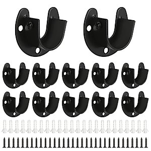 12PCS Closet Rod Brackets Heavy Duty Closet Shower Rod Holders 1In Closet Pole Socket Stainless Steel Closet Rod Support U Shaped Curtain Flange Rod Holder with Screw for Closet Shelf Wardrobe Black