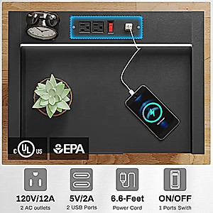 EPHEX Nightstands Set of 2, LED Nightstand with Charging Station, End Side Table with 3 Drawers, Modern Night Stand Bedside Table for Bedroom, Black, NSL03