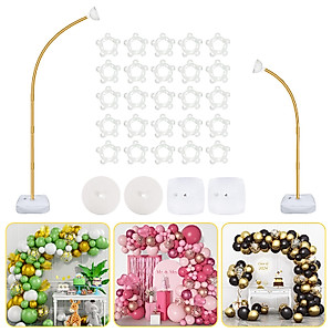 CYAOOI 8FT & 6FT Gold Balloon Arch Stand, Free Bending Top Balloon Arch Kit, Half Arch Balloon Stand with Base for Floor, Balloon Column Kit for Wedding Birthday Baby Shower Graduation Party Decor