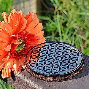 Orgonite Crystal Water Charging Plate with Black Tourmaline Healing Crystals and Flower of Life –Orgone Charging Coaster for Spiritual Cleansing and E-Energy Protection (90mm)