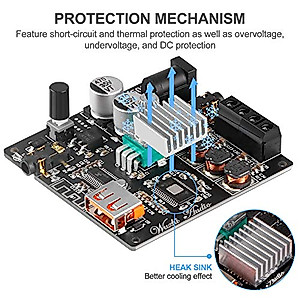 MakerHawk Blue Tooth Amplifier Board HiFi Stereo 2.0 2X50W Audio Amplifier Module TPA3116D2 Digital Power Amplifier Blue Tooth 5.0 Dual Channel AMP with AUX/USB/Flash Drive/PC Sound Card Input