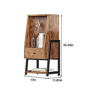 ALISENED Small Ladder Shelf with Drawer, 2 Tier Wood Narrow Bookcase&Nightstand, Storage Organizer Shelving Cabinet with Metal Frame for Bedroom, Library, Living Room, Home, Office, Rustis Brown