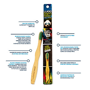 Woobamboo! Kid's Bamboo Toothbrush - Super Soft BPA Free Nylon Bristles - Eco-Friendly, Biodegradable, Compostable, Vegan (Pack of 2)