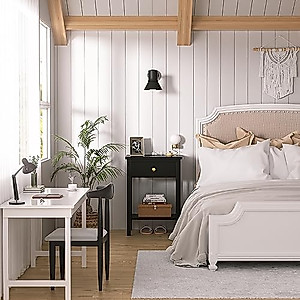 Hoiplu Black Nightstand with Charging Station Set of 2, Bamboo Night Stand Bedside Table with 2 USB Port and Outlet, Real Wood End Table Farmhouse Side Table with Drawer for Bedroom, Living Room