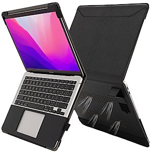 TYTX Compatible with MacBook Air 13 Inch Case, PU Leather MacBook Air Case for Model A2337 M1 A2179 A1932 2018-2021 Retina Display Touch ID, 13" Laptop Case with Vents and Stand Function, Black