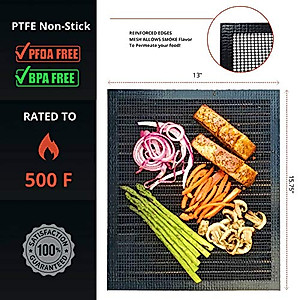 SIGVAL Mighty Mat - Reinforced Non-Stick Jerky Smoker Grill Mesh Mat - Set of 3 - Baking Mat, and BBQ Mat to Cook Fish, Vegetables, Meats on Smoker or Grill