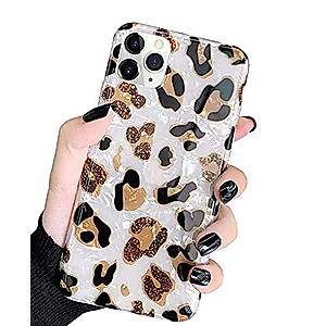 J.west Case Compatiable with iPhone 13 Pro 6.1 inch,Sparkly Animal Leopard Print Pattern Vintage Cheetah Design Glitter Translucent Clear Soft TPU Slim Fit Protective Phone Case for Women Girls White