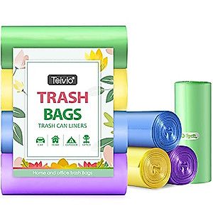 2.6 Gallon 80 Counts Strong Trash Bags Garbage Bags by Teivio, Bathroom Trash Can Bin Liners, Small Plastic Bags for home office, Multicolor