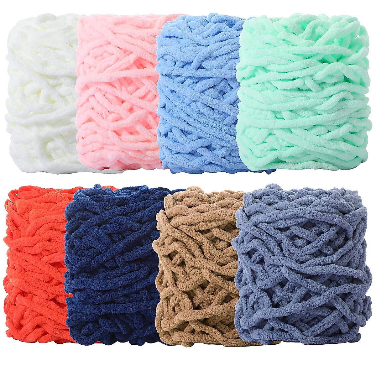 Buryeah 8 Pack Chunky Chenille Yarn for Crocheting Soft Thick Fluffy Yarn for Hand Knitting Bulky Velvet Blanket Plush for Weaving DIY Crafts Each 3.5 oz 55 Yards (Multicolor)
