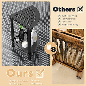AIMUCT Metal Corner Shower Stool for Inside Shower Stainless Steel Shower Benches for Inside Shower Waterproof Shower Stool Seat with Storage Shelf