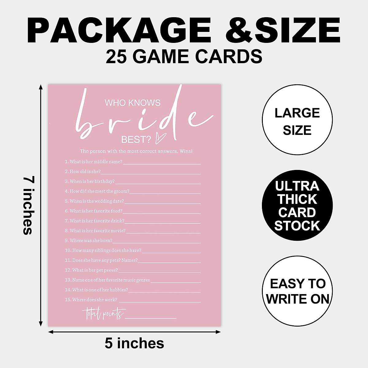 Pink Theme Bridal Shower Games 25 Guests, Who Knows Bride Best Bridal Games, Wedding Advice Cards, Wedding Games for Reception, Bride Groom Wedding Bachelorette Engagement Party Supplies-B03