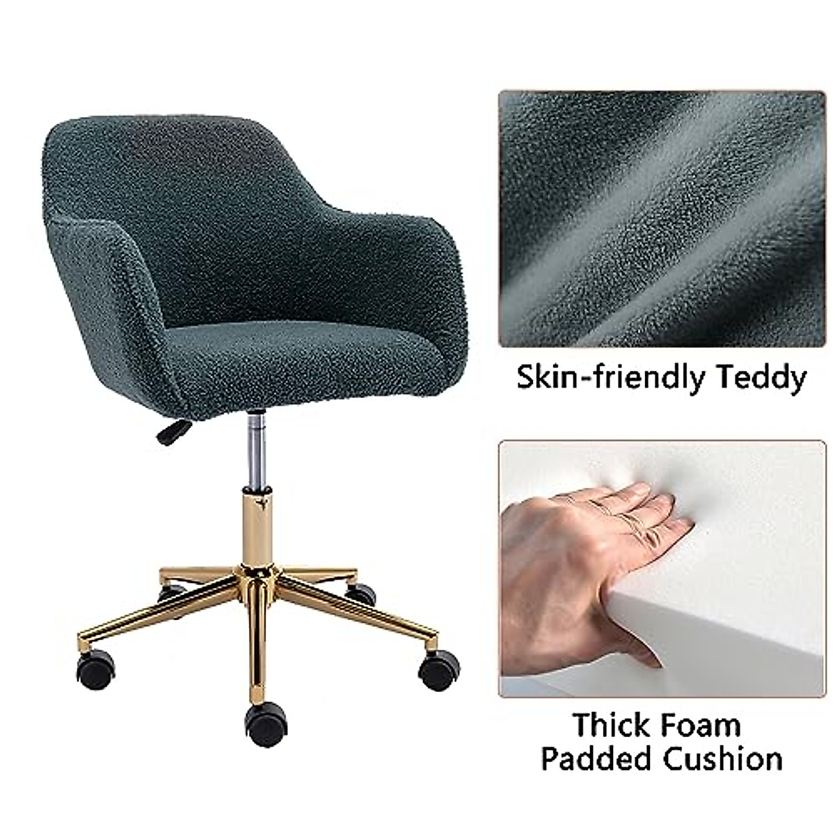 HomVent Desk Chairs on Wheels White Vanity Chair with Girls Comfy Computer Desk Chair,Comfortable Chair for Desk/Task Chair/Rolling Chair for Bedroom,Living Room,Vanity Room