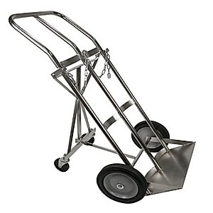 Large Dual Oxygen Tank Cart Dolly with Retractable, Ball-Bearing Wheels (Holds 2 Large Oxygen Tanks)