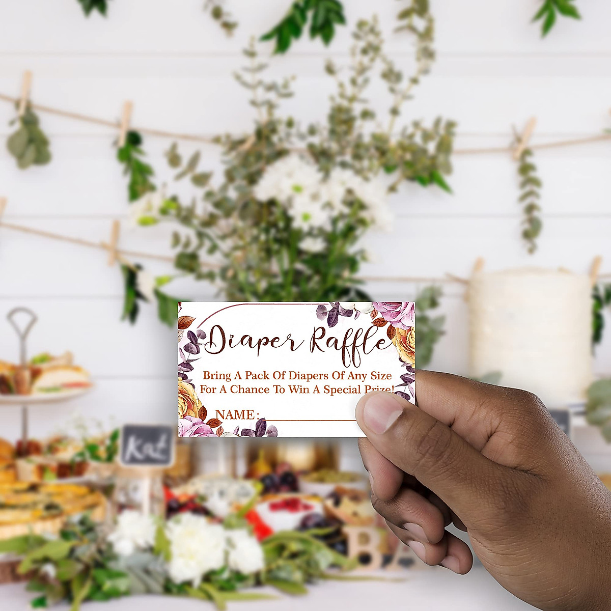 Diaper Raffle Sign,Diaper Raffle Baby Shower Game Kit (1 Standing Sign + 50 Guessing Cards),Baby Showers Decorations,Card for Baby Shower Game to Bring a Pack of Diapers-N07