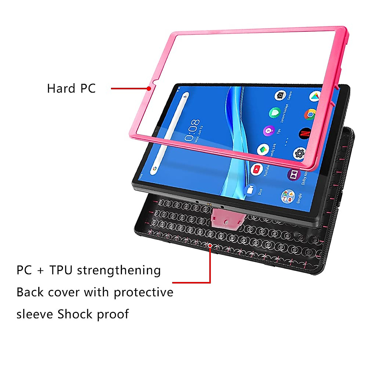 Soatuto for Lenovo M10 HD 10.1 inch Tablet Case, Heavy-Duty Drop-Proof Shockproof Hybrid Anti-Impact Case Built in Kickstand for Lenovo M10 HD 2nd Gen TB-X306F / TB-X306X 10.1” 2020 (Pink)