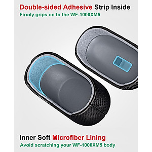 LOPIE Case Compatible with Sony WF-1000XM5, Carbon Fiber Style Vegan Leather Case Designed for Earbuds WF1000XM5 Case Cover 2023, Protective Hard Cover for Men/Women - Black