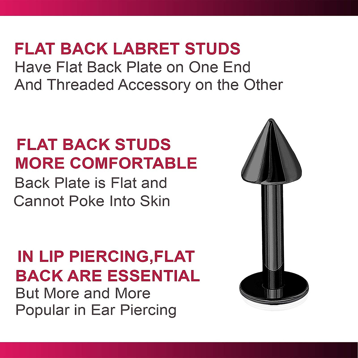 bodyjewellery black lip rings 14g spiked 14 gauge 1.6mm 3/8 10mm Surgical Steel Bar Labret Monroe Ear Tragus Stud 4mm Piercing 2PcsAMCP