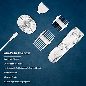 VIKICON Electric Body Hair Trimmer and Shaver: Ball Groomer & Mens Groin Trimmer with Replacement Ceramic Blade Head and Hard Case, White