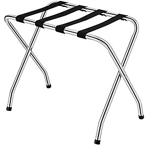 GOFLAME Folding Luggage Rack, Chrome Metal Suitcase Stand for Guest Room, Bedroom, Hotel, No Assembly Required